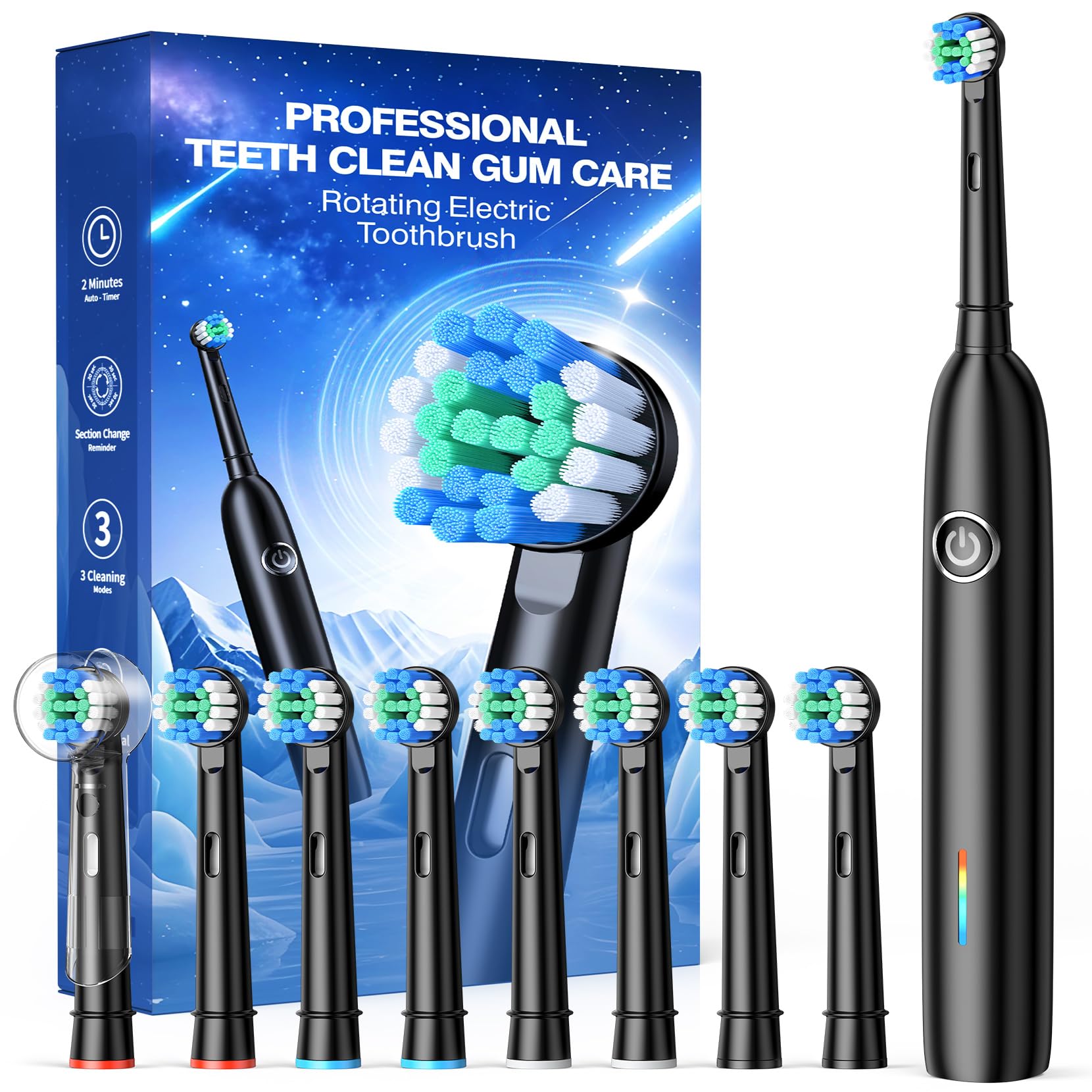 Teeaegis Rotating Electric Toothbrush – 8 Heads, 3 Modes, 45-Day Batte ...